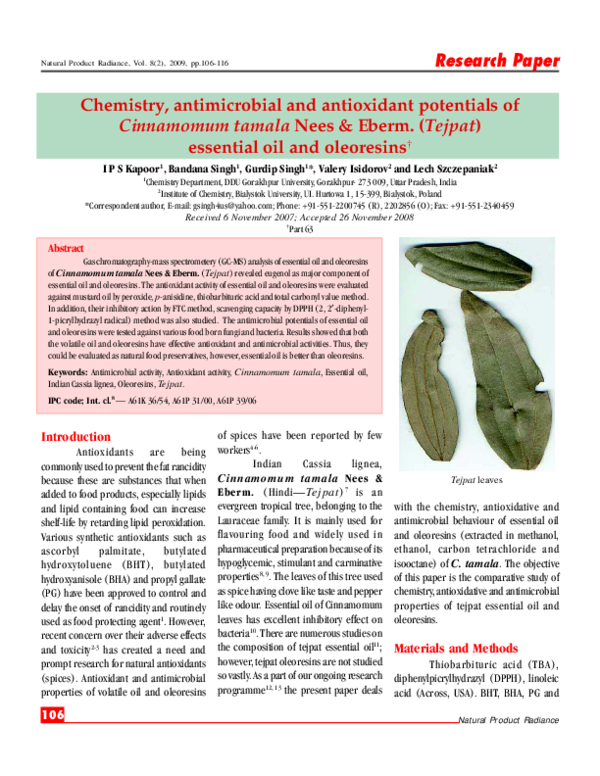 (PDF) Chemistry, antimicrobial and antioxidant potentials of Cinnamomum ...