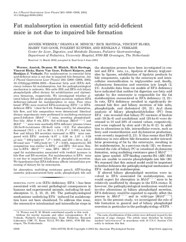 (PDF) Fat malabsorption in essential fatty acid-deficient mice is not ...