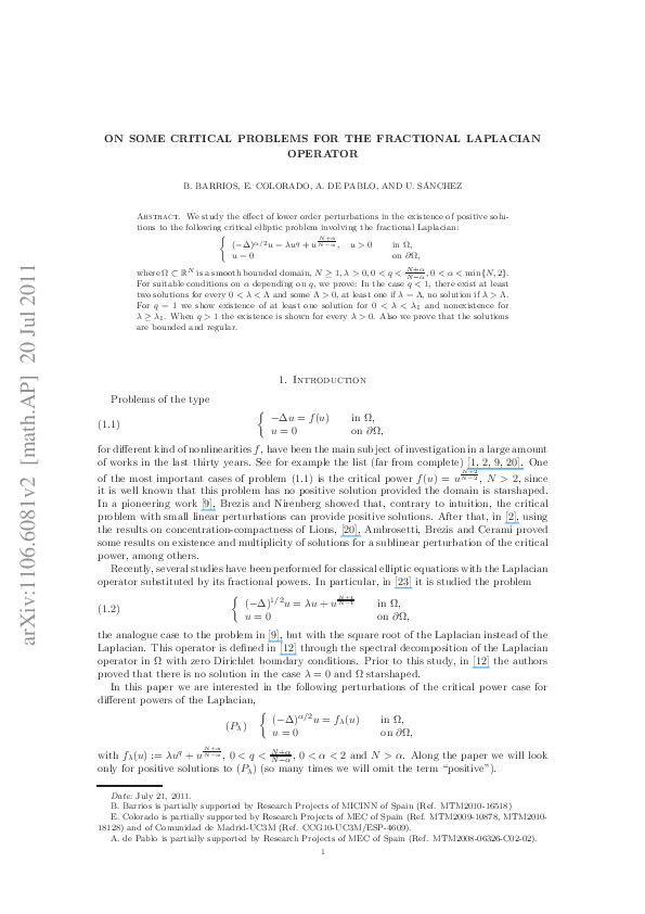 (PDF) On some critical problems for the fractional Laplacian operator