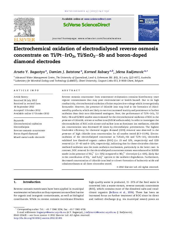 (PDF) Electrochemical oxidation of electrodialysed reverse osmosis ...