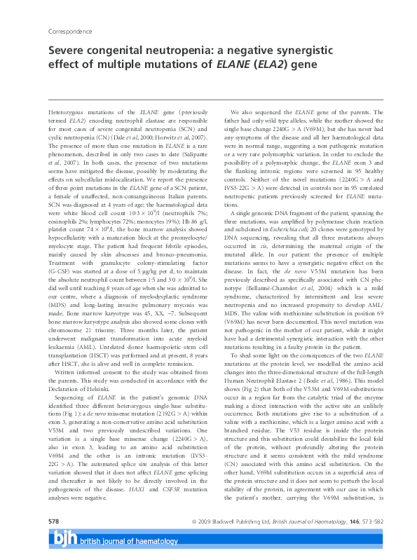 (PDF) Severe congenital neutropenia: a negative synergistic effect of ...