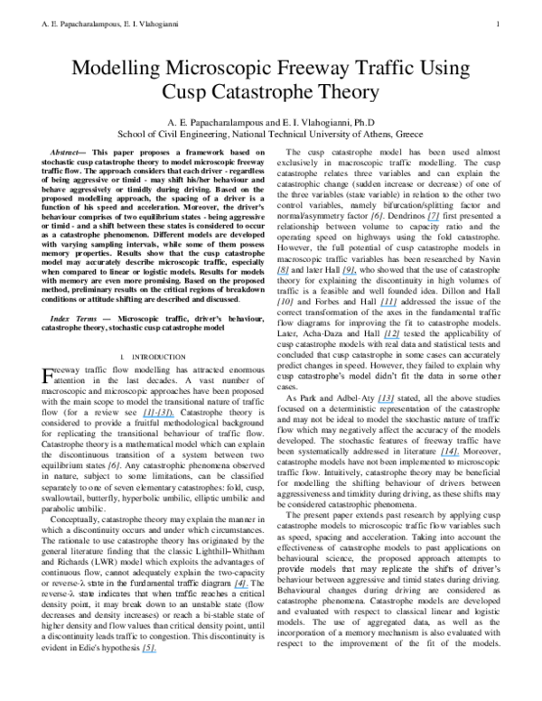 (PDF) Modeling Microscopic Freeway Traffic Using Cusp Catastrophe Theory | Eleni I Vlahogianni ...