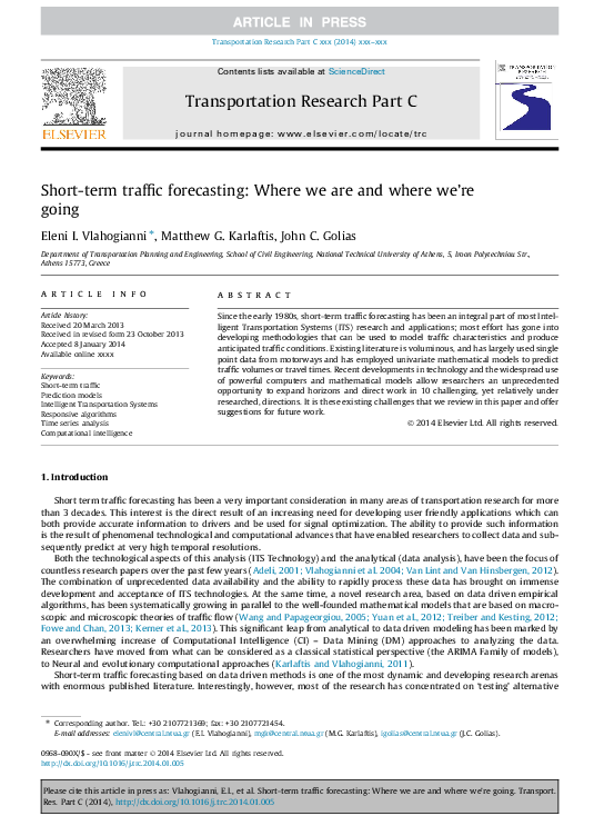 Pdf Short Term Traffic Forecasting Where We Are And Where Were Going