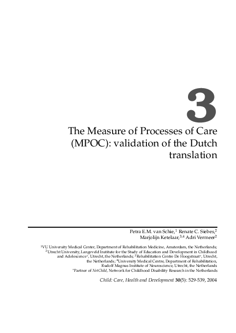 (PDF) The measure of processes of care (MPOC): validation of the Dutch ...