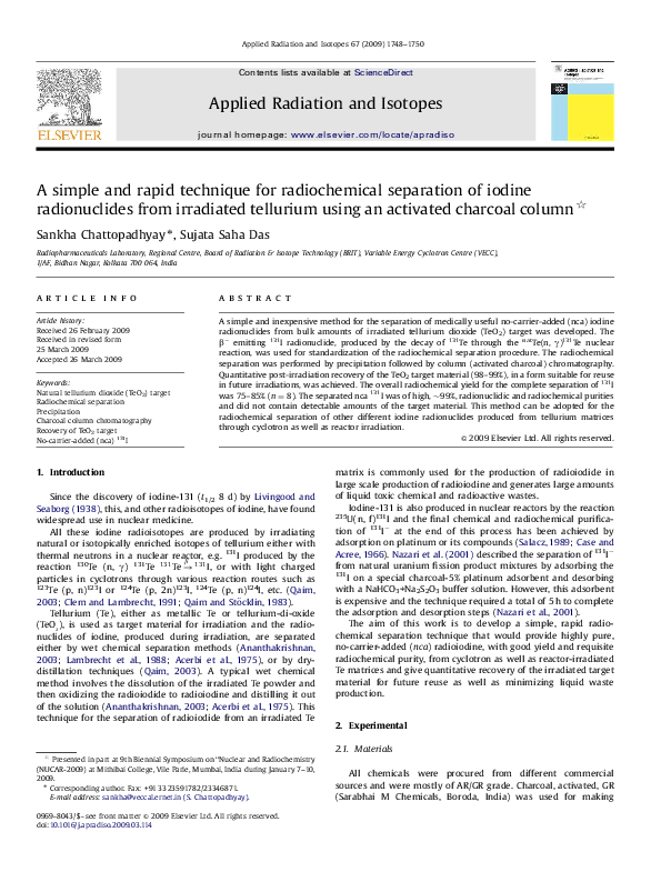 (PDF) A simple and rapid technique for radiochemical separation of ...