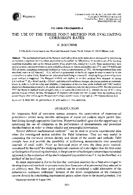 (PDF) THE USE OF THE THREE POINT METHOD FOR EVALUATING CORROSION RATES