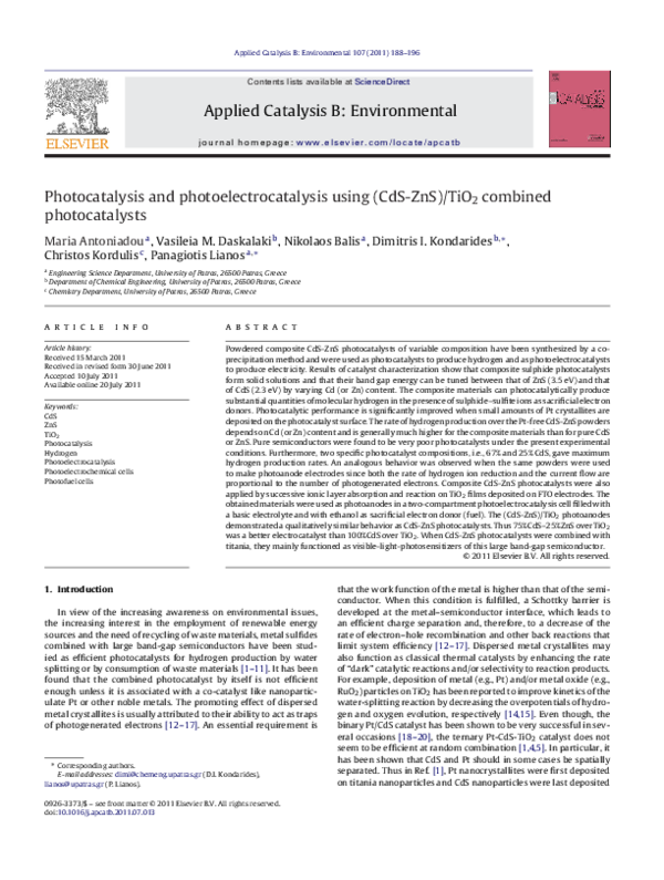 (PDF) Photocatalysis and photoelectrocatalysis using (CdS-ZnS)/TiO2 ...