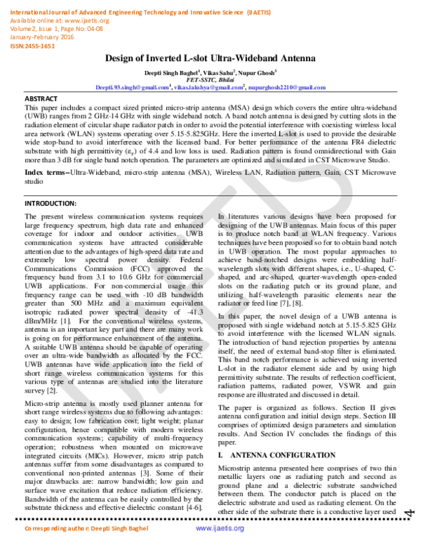 (PDF) Design of Inverted L-slot Ultra-Wideband Antenna