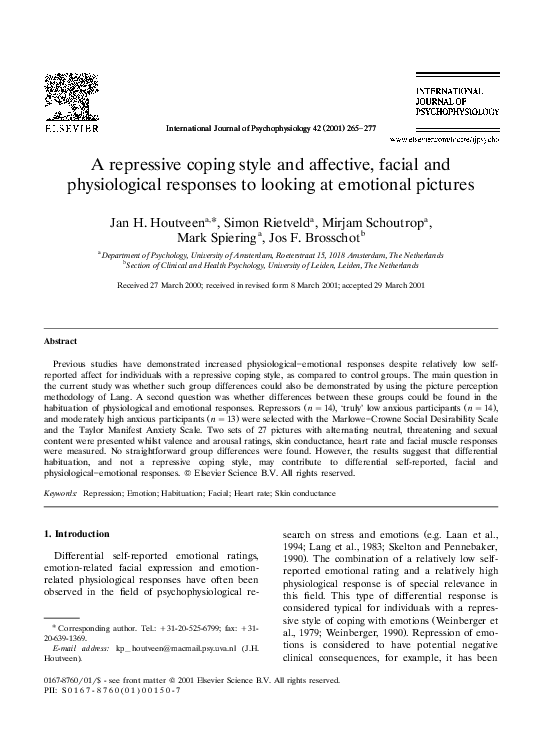 (PDF) A repressive coping style and affective, facial and physiological ...