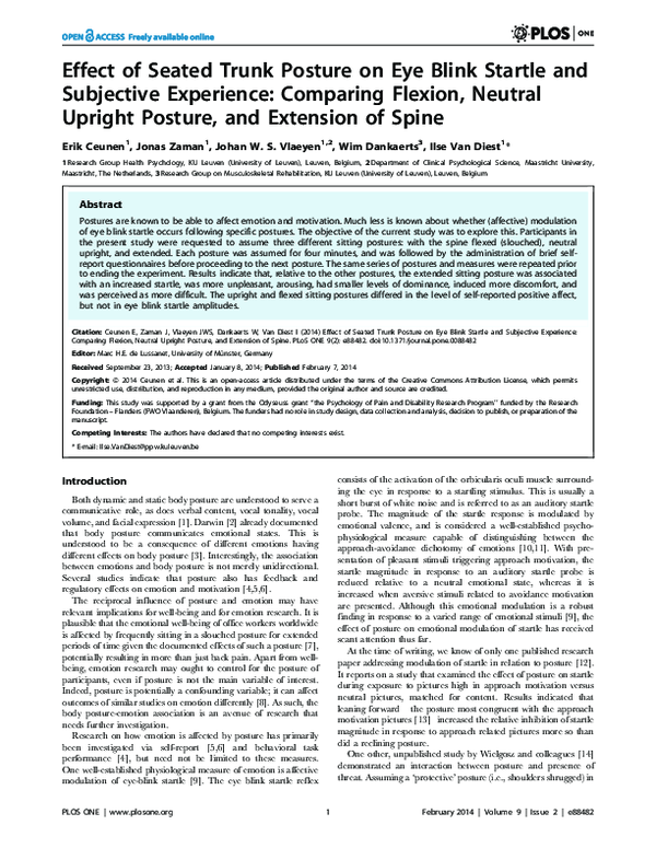 (PDF) Effect of seated trunk posture on eye blink startle and subjective experience: Comparing ...