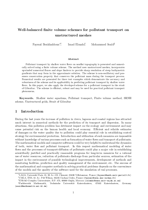 (PDF) Well-balanced finite volume schemes for pollutant transport by shallow water equations on ...
