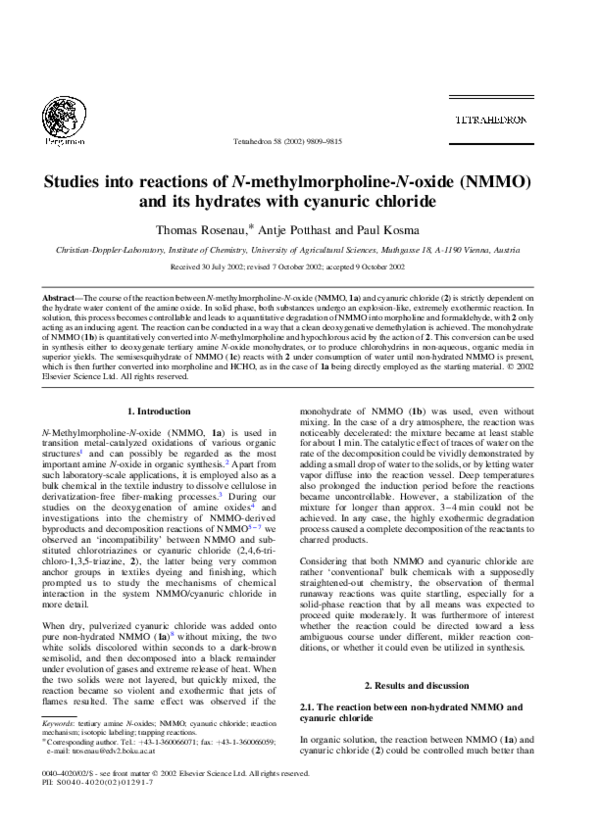 (PDF) Studies into reactions of N-methylmorpholine-N-oxide (NMMO) and ...