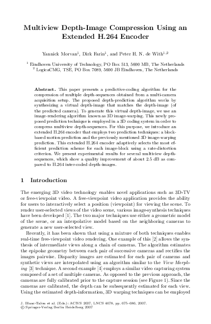 Pdf Multiview Depth Image Compression Using An Extended H264 Encoder 8282