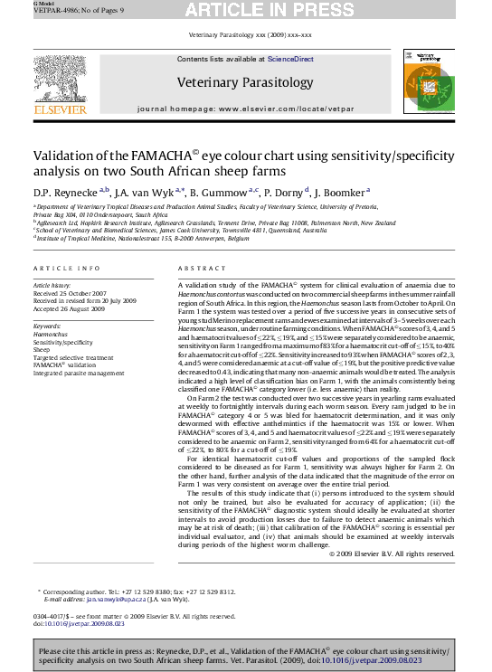 (PDF) Validation of the FAMACHA© eye colour chart using sensitivity ...