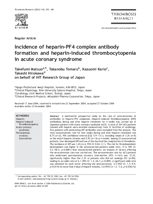 (PDF) Incidence of heparin-PF4 complex antibody formation and heparin ...