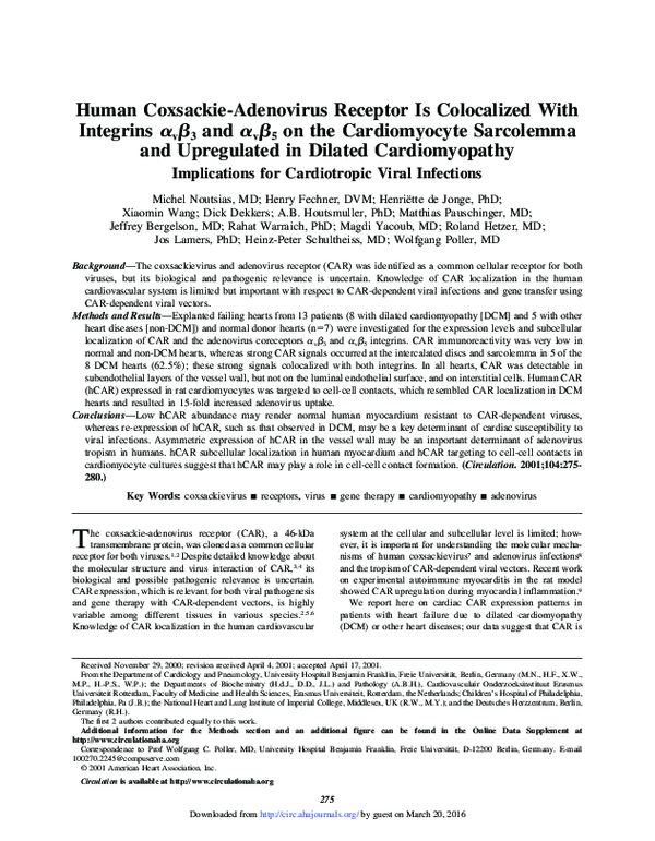 (PDF) Human Coxsackie-Adenovirus Receptor Is Colocalized With Integrins ...