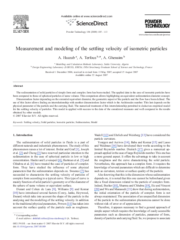 (PDF) Predicting the drag coefficient and settling velocity of spherical particles