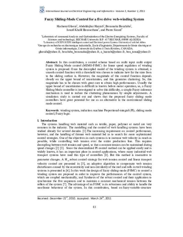 (PDF) Fuzzy Sliding-Mode Control for a five drive web-winding System