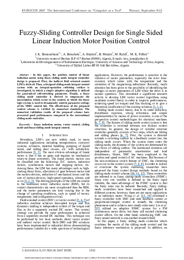 Pdf Fuzzy Sliding Controller Design For Single Sided Linear Induction Motor Position Control