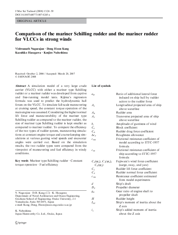 (PDF) Comparison of the mariner Schilling rudder and the mariner rudder ...