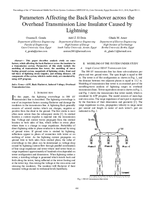 (PDF) Parameters Affecting the Back Flashover across the Overhead Transmission Line Insulator ...