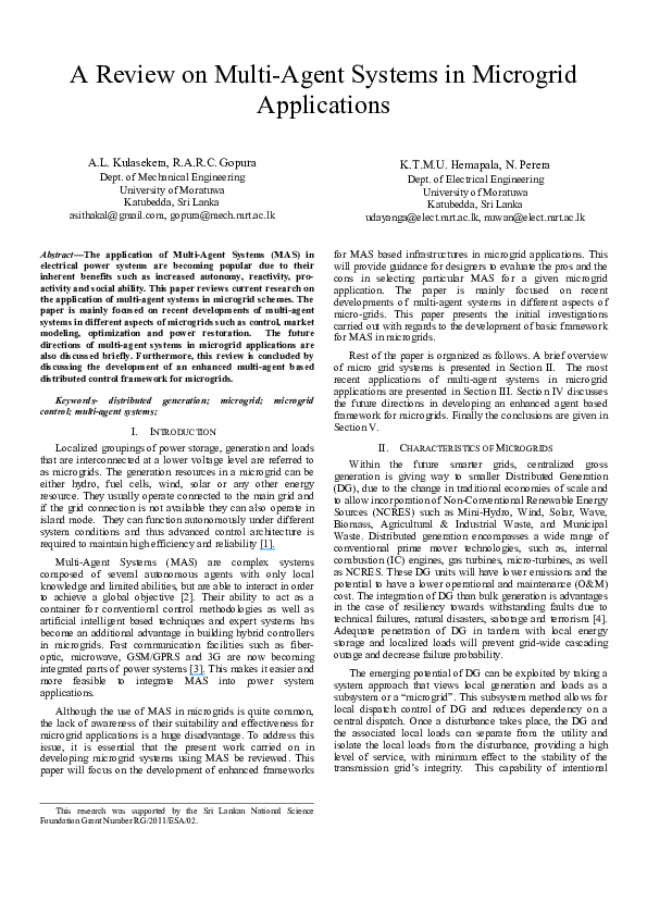 (PDF) A review on multi-agent systems in microgrid applications