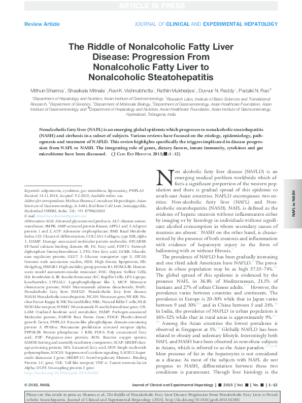 (PDF) The riddle of Nonalcoholic fatty liver disease: Progression from ...