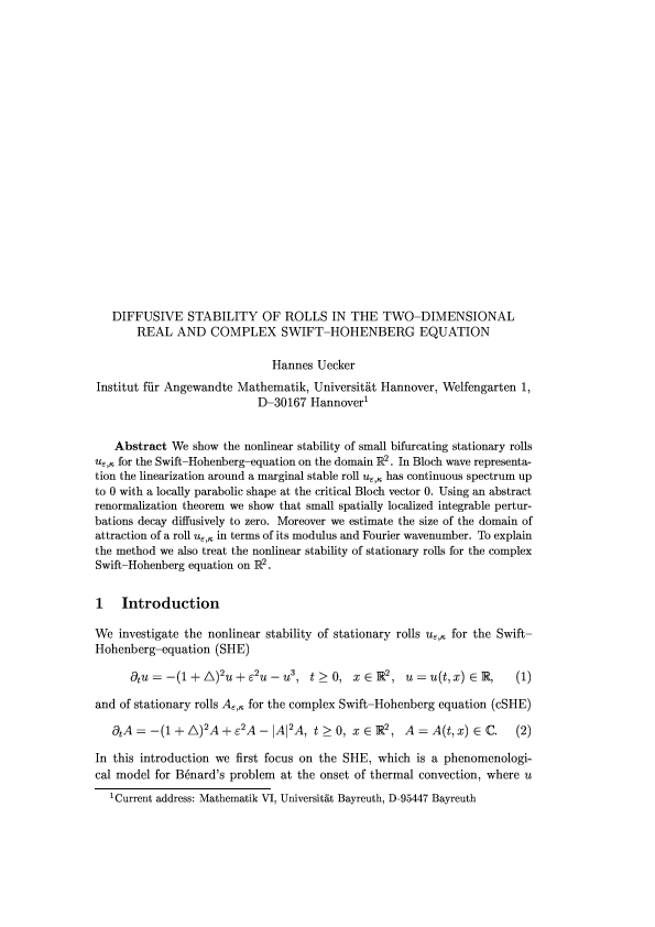 (PDF) Diffusive stability of rolls in the two–dimensional real and complex swift–hohenberg equation