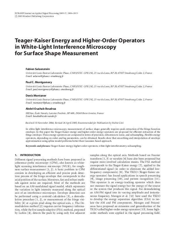 Pdf Teager Kaiser Energy And Higher Order Operators In White Light Interference Microscopy For