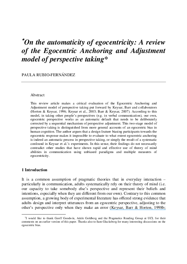 (PDF) On the automaticity of egocentricity: A review of the Egocentric ...