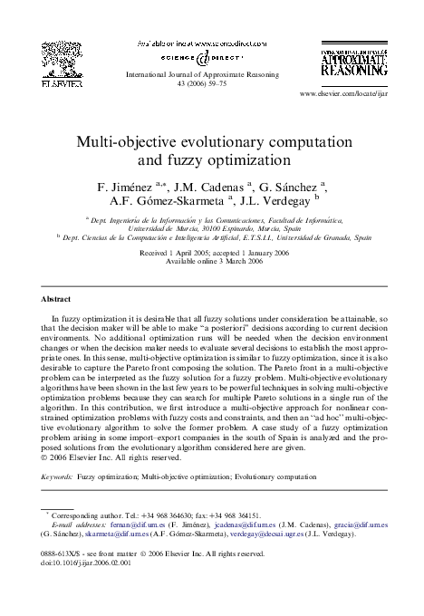 Pdf Multi Objective Evolutionary Computation And Fuzzy Optimization