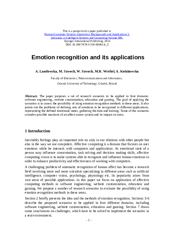 (PDF) Emotion recognition and its applications | marzieh amjadzadeh ...