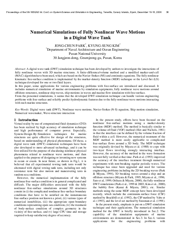 (PDF) Numerical Simulations of Fully Nonlinear Wave Motions in a Digital Wave Tank | Kyung-Sung ...