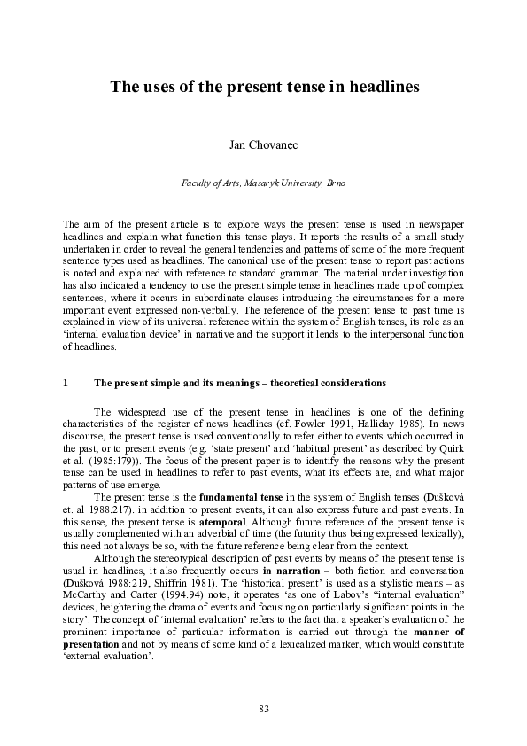 (PDF) Present Tense Usage in Newspaper Headlines