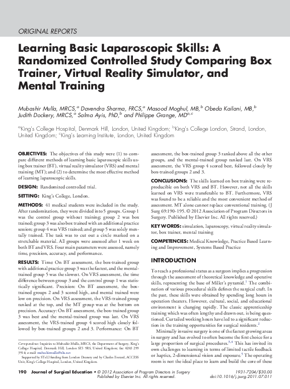(PDF) Learning Basic Laparoscopic Skills: A Randomized Controlled Study ...