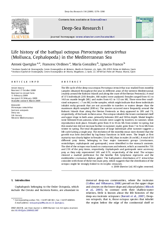 (PDF) Life history of the bathyal octopus Pteroctopus tetracirrhus ...