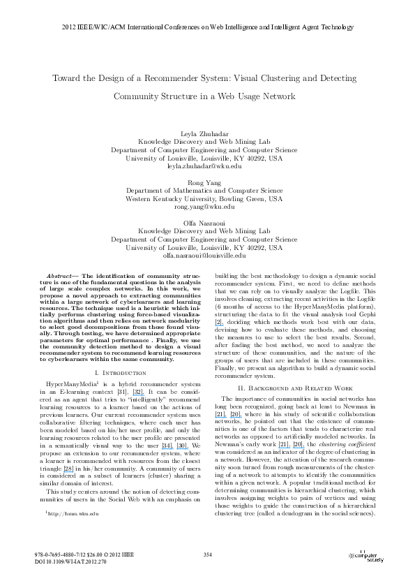 Pdf Toward The Design Of A Recommender System Visual Clustering And Detecting Community