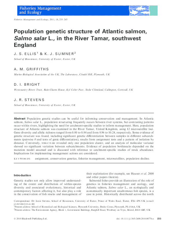 (PDF) Population genetic structure of Atlantic salmon, Salmo salar L ...