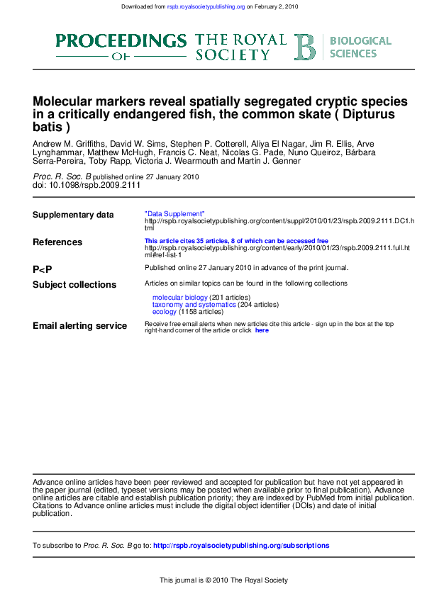 (PDF) Molecular markers reveal spatially segregated cryptic species in ...