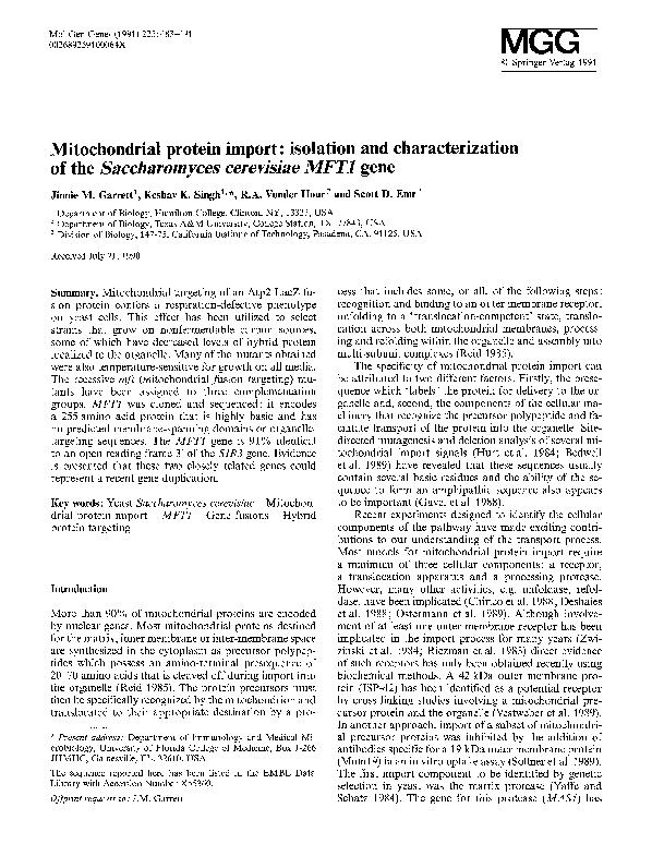 (PDF) Mitochondrial protein import: isolation and characterization of ...