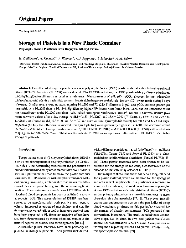 (PDF) Storage of Platelets in a New Plastic Container: Polyvinyl ...