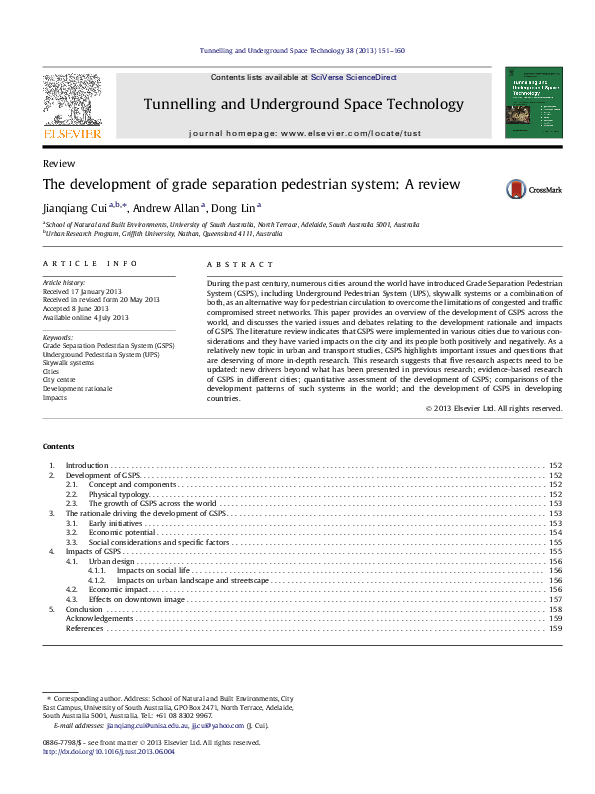 (PDF) The development of grade separation pedestrian system: A review
