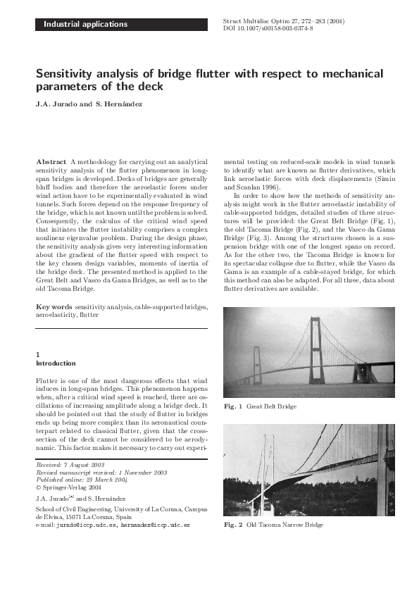 (PDF) Sensitivity analysis of bridge flutter with respect to mechanical parameters of the deck