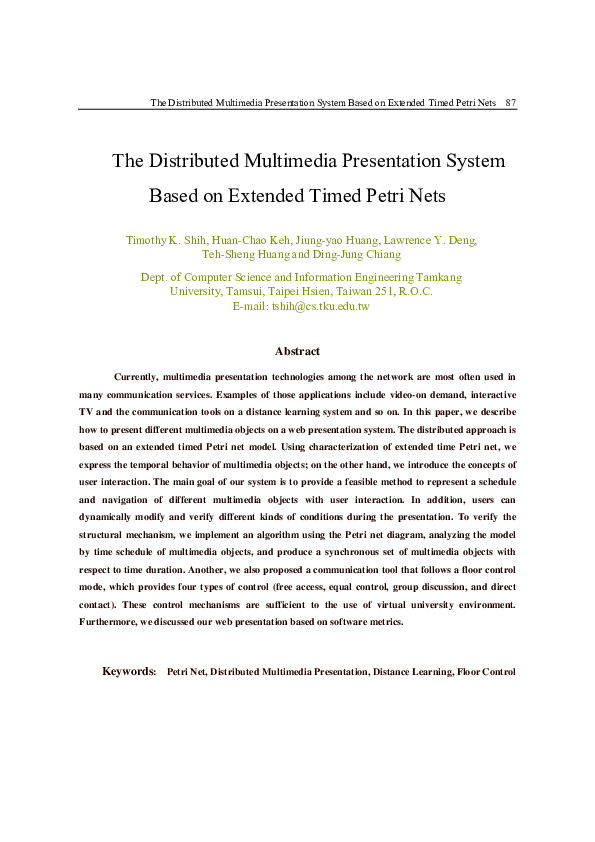 (PDF) The Distributed Multimedia Presentation System Based on Extended Timed Petri Nets