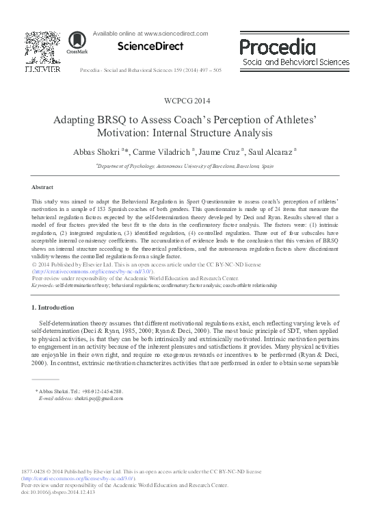 (PDF) Adapting BRSQ to Assess Coach's Perception of Athletes ...