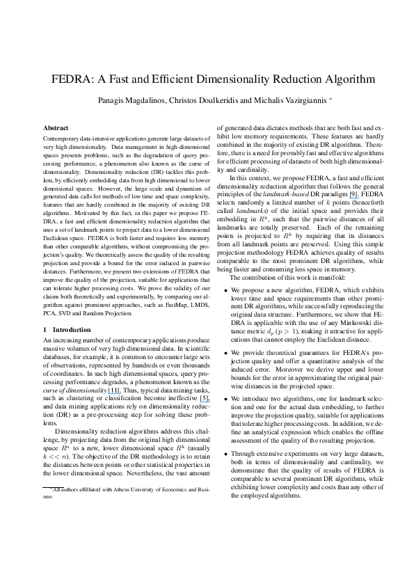 Pdf Fedra Efficient Dimensionality Reduction Algorithm
