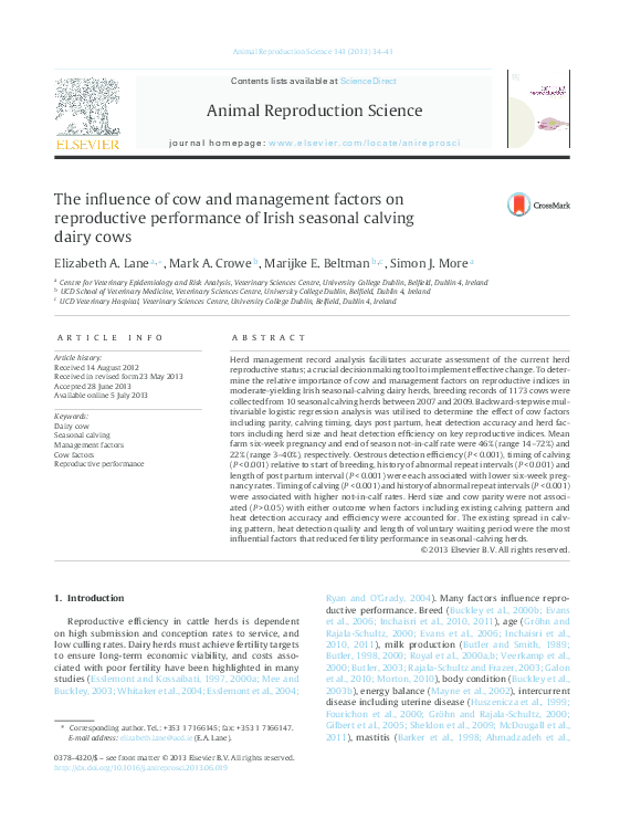 (PDF) The influence of cow and management factors on reproductive ...