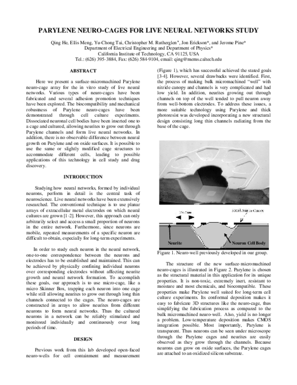 (PDF) Parylene neuro-cages for live neural networks study