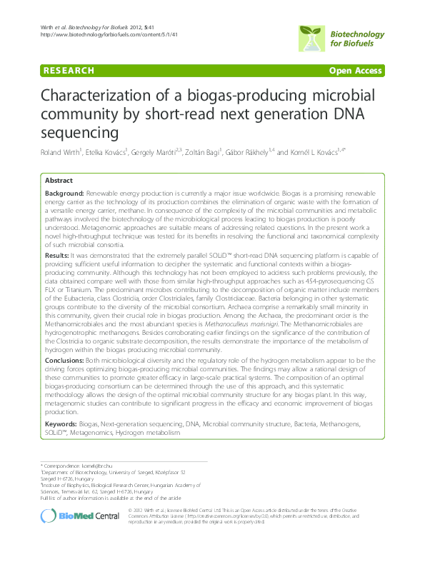 (PDF) Characterization of a biogas-producing microbial community by ...
