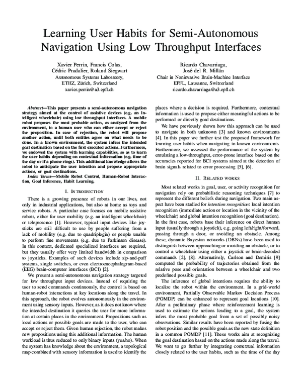 Pdf Learning User Habits For Semi Autonomous Navigation Using Low Throughput Interfaces C